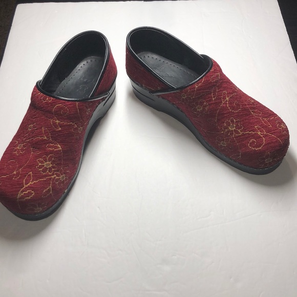 Dansko | Shoes | Dansko Red And Gold Floral Clogs Size 422 | Poshmark